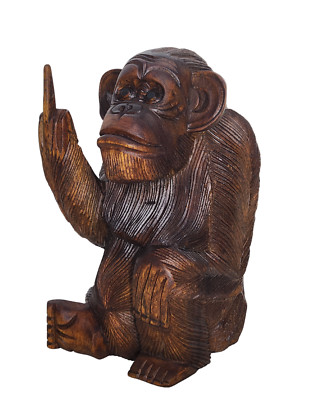 Extra LARGE 12" Hand Carved Wooden Monkey with MIDDLE FINGER Bad Statue ...
