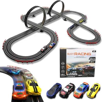 28ft Electric Powered Slot Car Racing Track Set - Dual Racing, 4 High ...