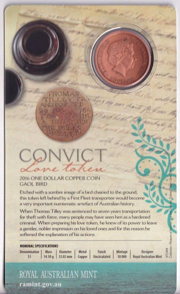 AUSTRALIA: 2016 $1 CONVICT LOVE TOKEN GAOL BIRD COPPER COIN | eBay