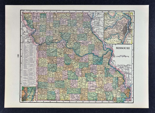 c 1900 George Cram Map - Missouri - St. Louis Kansas City Jefferson ...