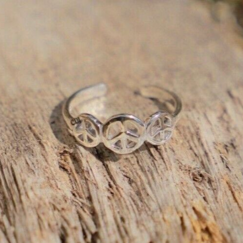 Engraving Solid Metal 925 Silver Peace Shape Band Toe Ring 14k White ...