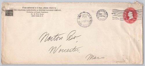 New York, NY — Lackawanna R.. business cover, Hudson Terminal postmark ...