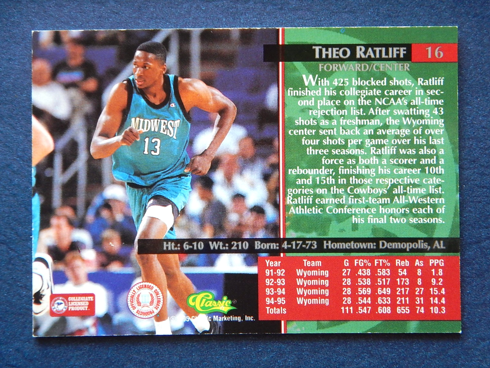 Theo Ratliff #16 Classic 1995 Basketball Card (Wyoming) | eBay