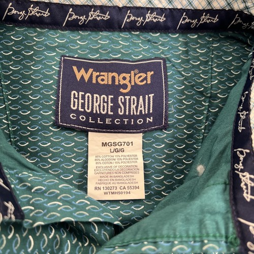 Wrangler George Strait Button Down Shirt Teal Print W/plaid Cuffs Size ...