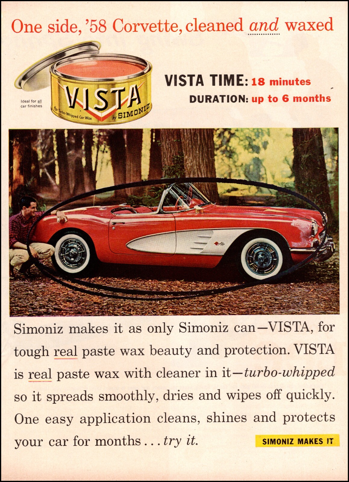 1958 Classic Car AD '58 Chevy CORVETTE and Simoniz VISTA Car Wax 02823 ...