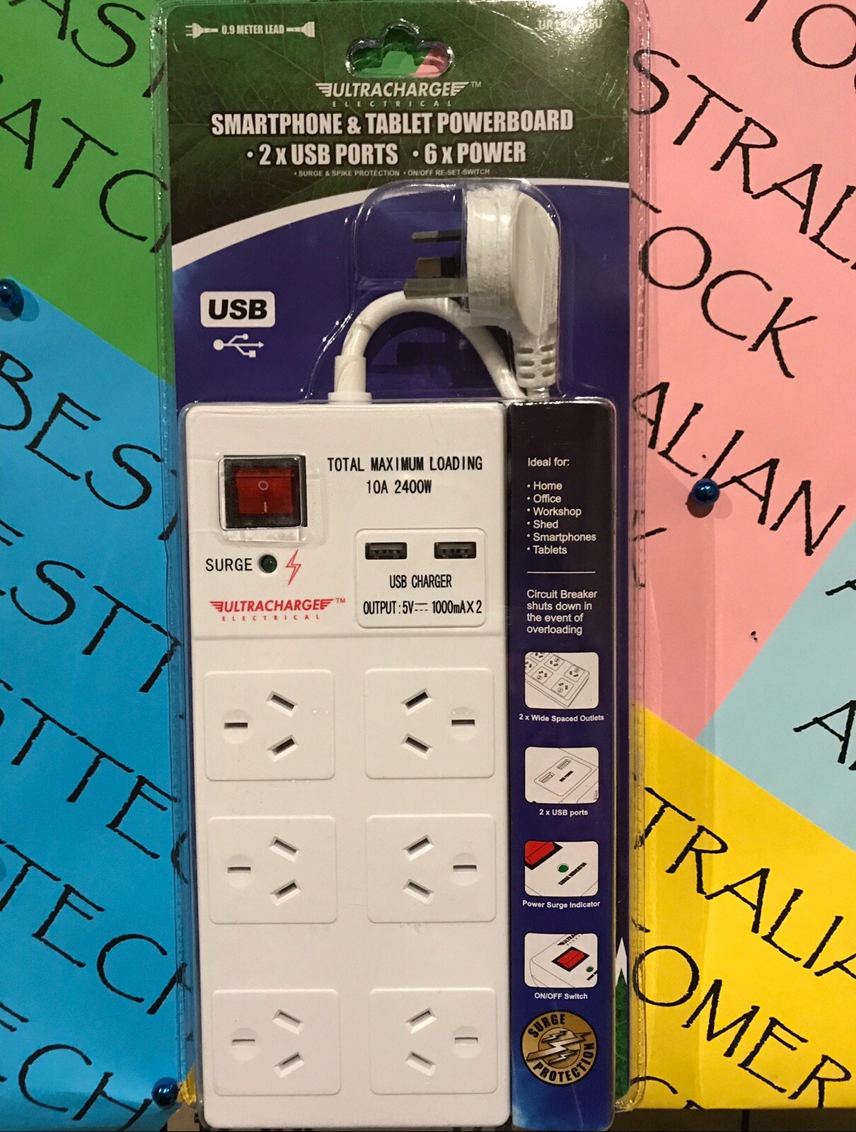 Power Board USB Charger 6 Way Surge Protector With 1M Cable | eBay