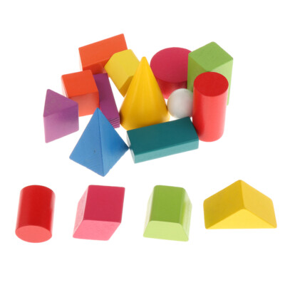 Wooden Geometric Solid Blocks, Assorted Colors, 3D Shapes (Set of 16 ...