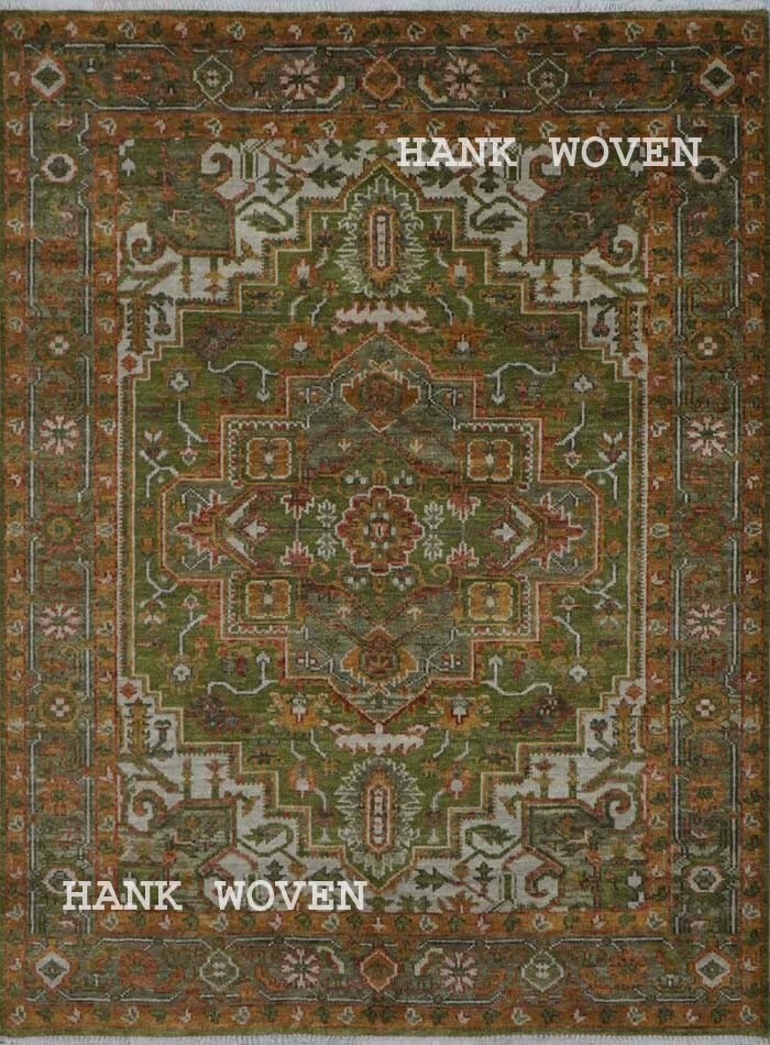 Handmade Traditional Heriz-Serapi 8x10 ft. Green/Rust Rug ...