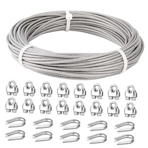 3/16 Wire Rope, 50ft Stainless Steel Cable with Wire Rope 50FT Wire ...
