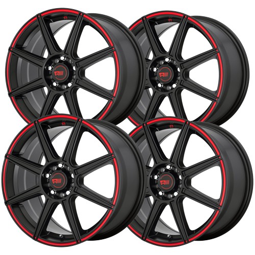 (Set-4) Motegi MR142 CS8 18x8 5x4.5"/5x120 +35mm Black/Red Wheels Rims ...