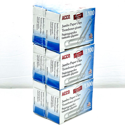 NEW Acco Jumbo Paper Clips Lot of 6 Boxes 100 Per Box Premium Silver ...