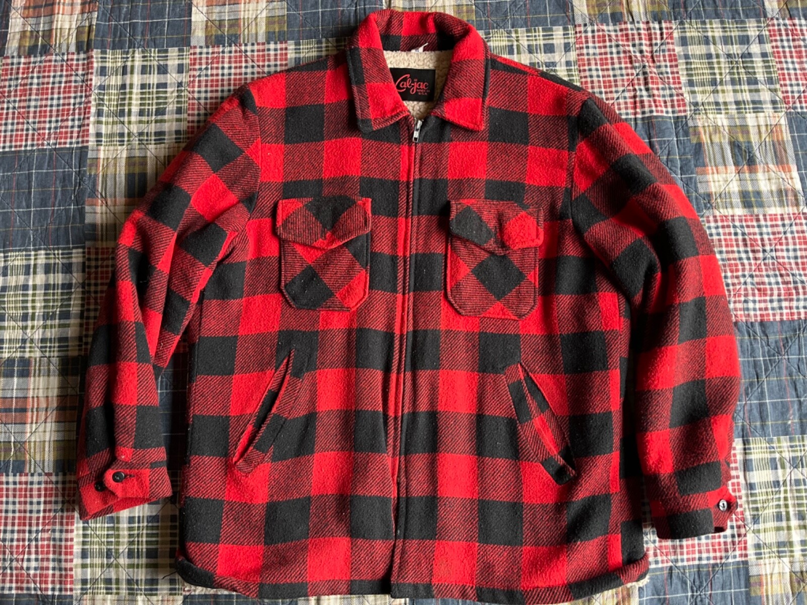 Vintage Cal-Jac Buffalo Plaid Flannel Sherpa Lined Ja… - Gem
