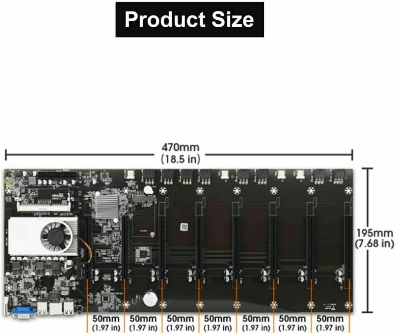 1X GPU Mining Rig Machine With CPU support 8 GPU PCIE slots Motherboard ...