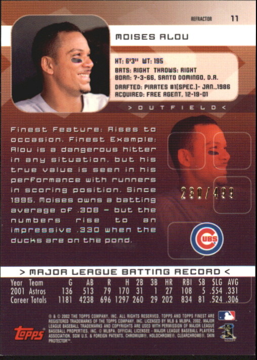 2002 Topps Finest - Refractor #11 Moises Alou /499 for sale online | eBay