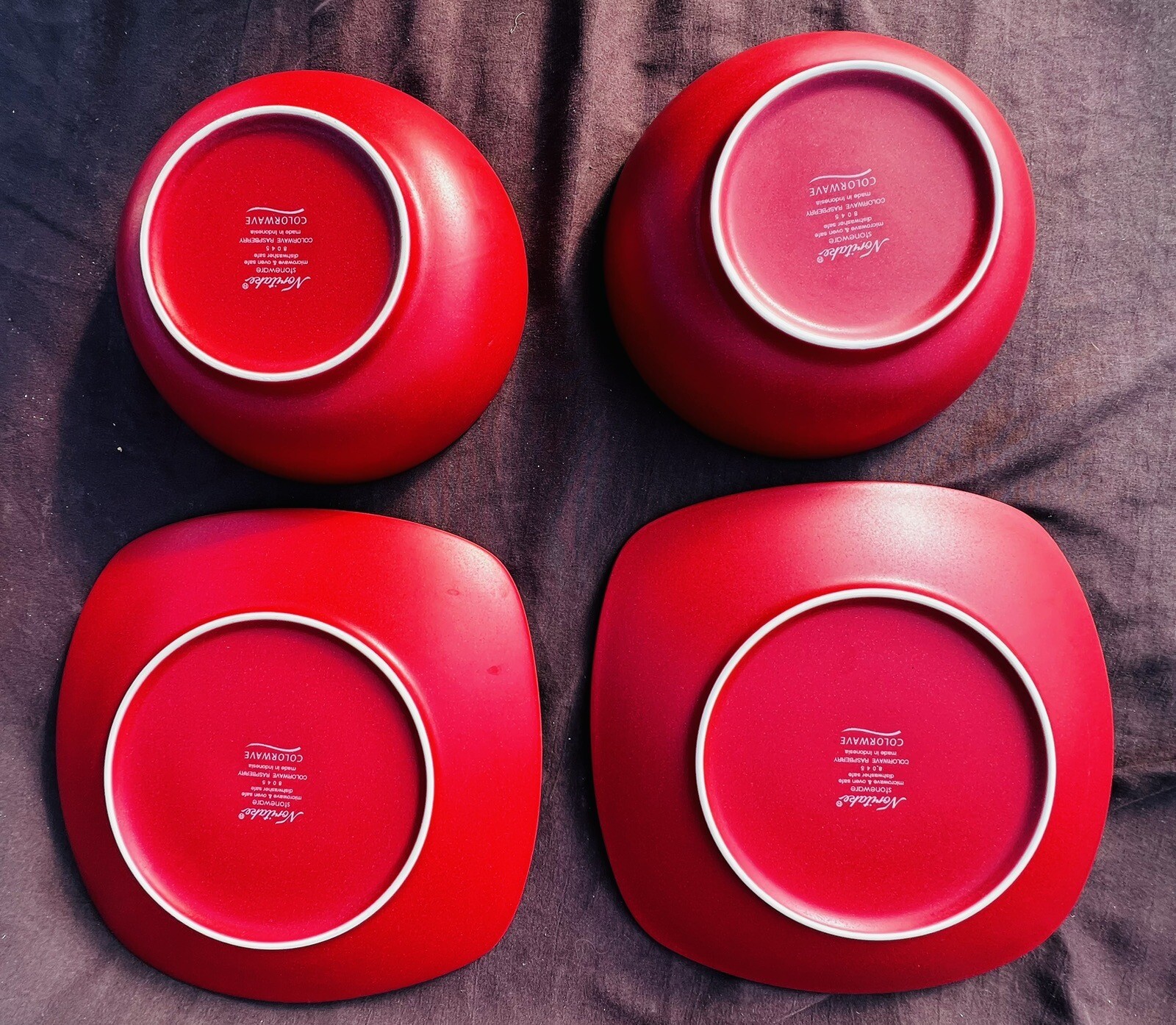 Noritake COLORWAVE RASPBERRY —2, 7"Cereal Bowls + 2, 8” Salad Plates ...