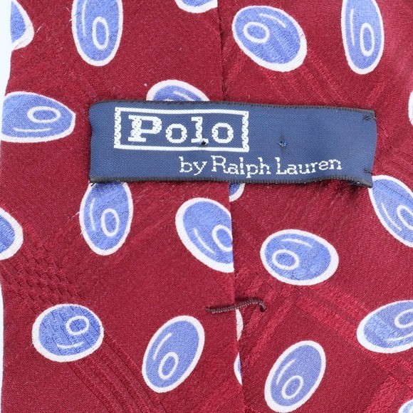 Polo by Ralph Lauren Necktie Maroon Blue Circle Pattern Silk Men's Tie ...