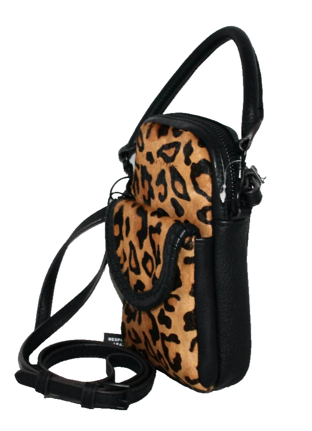 AIMEE KESTENBERG Intention Phone Crossbody Tan Leopard Hair Calf Bleck Leather | eBay