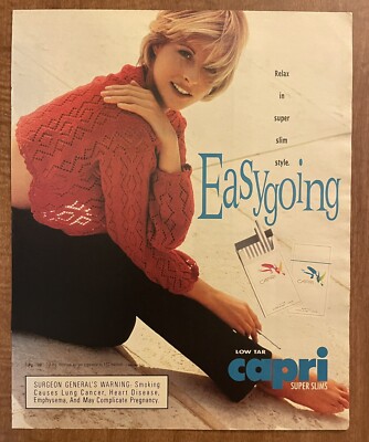 1993 Capri Super Slims Women’s Cigarettes Easygoing 90s Print Ad | eBay