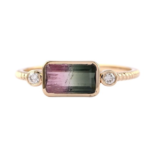 Rare Bio Color Cocktail Tourmaline Diamond Ring Solid 18K Gold Rope ...