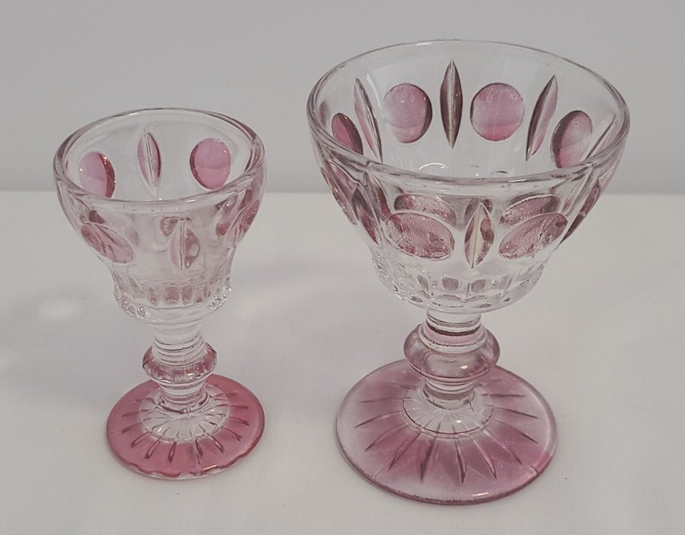 Vintage 2 Cranberry Flash Rainbow Art Glass Liquor Cocktail & Cordial ...