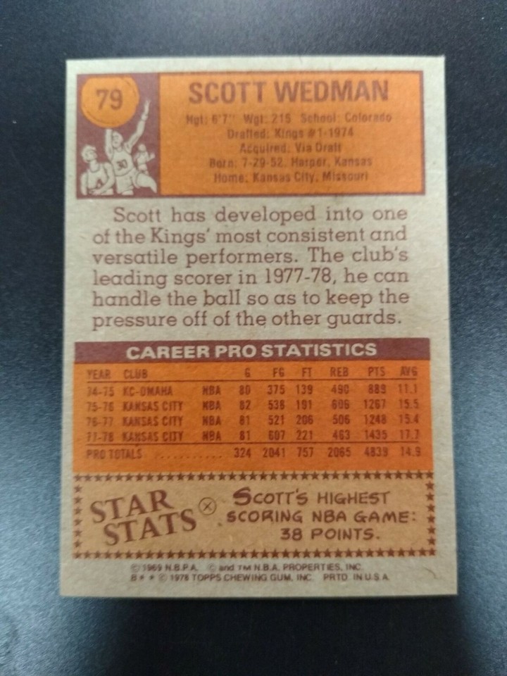 1978-79 Topps #79 SCOTT WEDMAN Kansas City Kings NRMT *CT18 | eBay