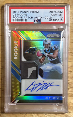 2018 Panini Prizm DJ Moore, Gold Prizm, Rookie Patch Auto, 02/10, PSA ...