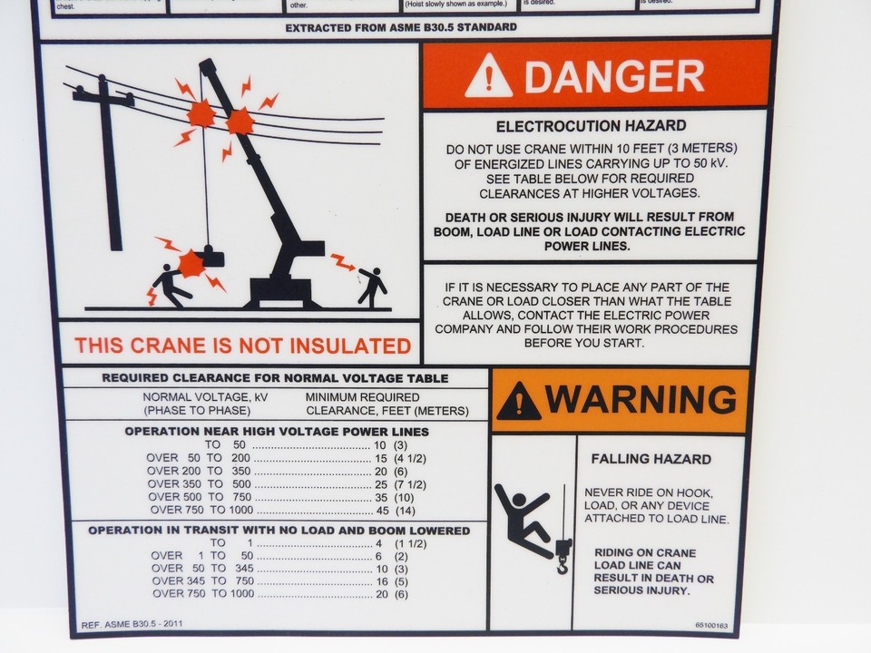 Crane Danger Warning Label Decal Sticker Electrocution Falling Hazard ...