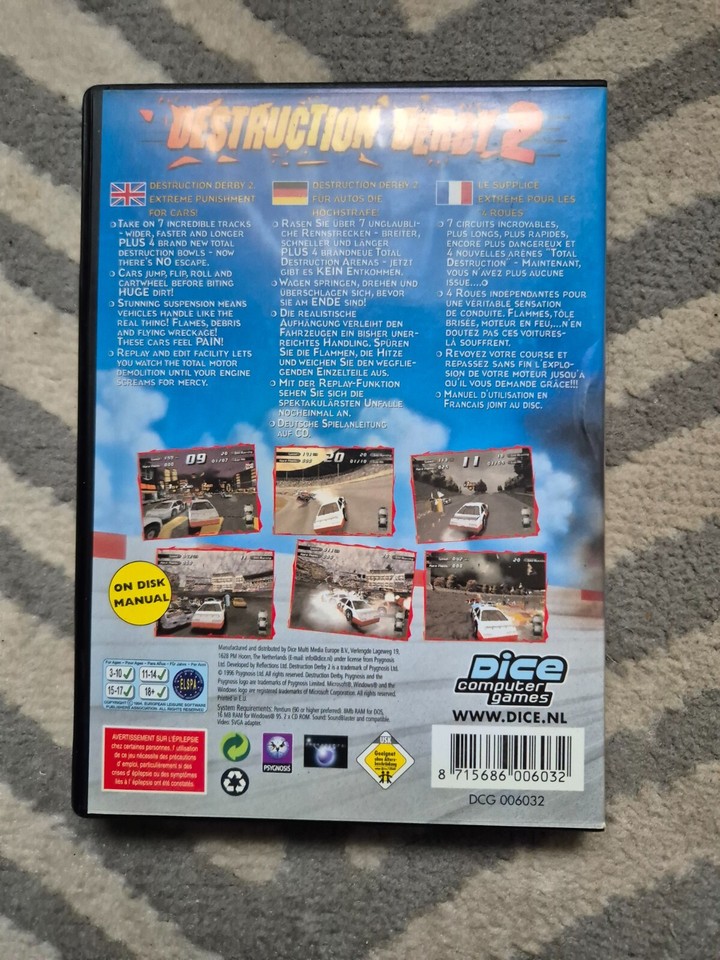 Destruction Derby 2 (PC CD-ROM, 2-DISC, 1996) Manual on Disc Excellent ...