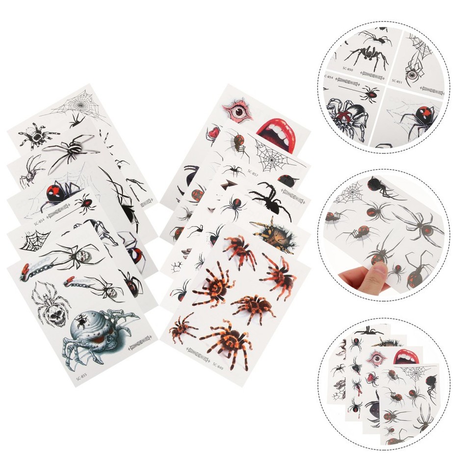 10 Sheets Spider Stickers Halloween Face Decals Spider Temporary ...