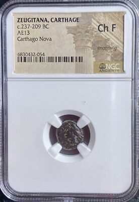 Carthage Empire 237BC-209BC NGC Punic War Era Coin Graded ChF Tanit ...