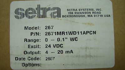 SETRA - MODEL 267 DIFFERENTIAL PRESSURE TRANSDUCER - 2671MR1WD11APCN ...
