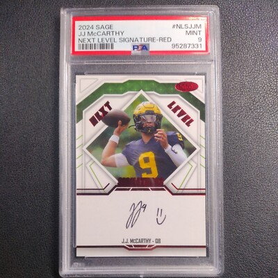 2024 Sage JJ McCarthy Next Level Signature Red PSA 9 Wolverines Vikings ...