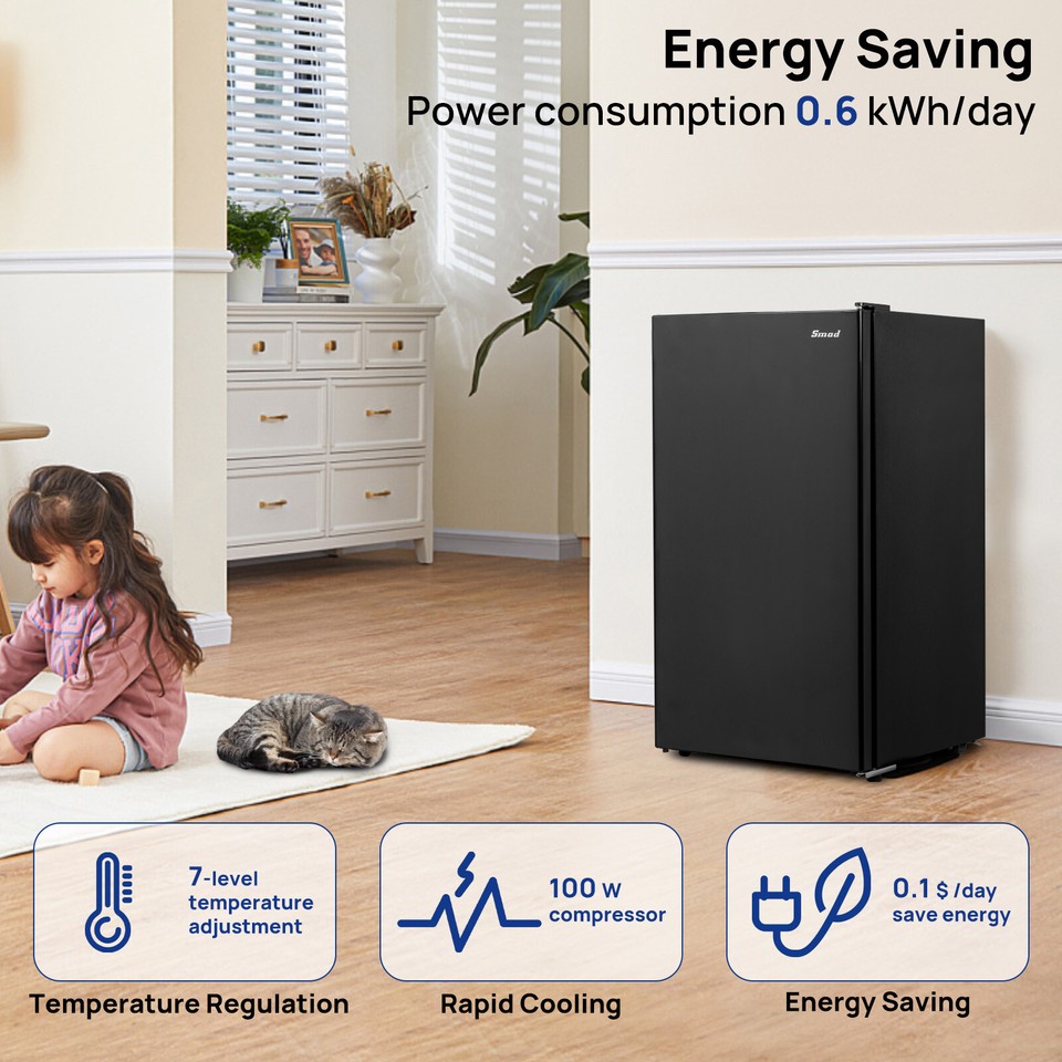 Home Refrigerator 32~50℉ Compact Fridge Energy Saving 115V Low Noise 3. ...