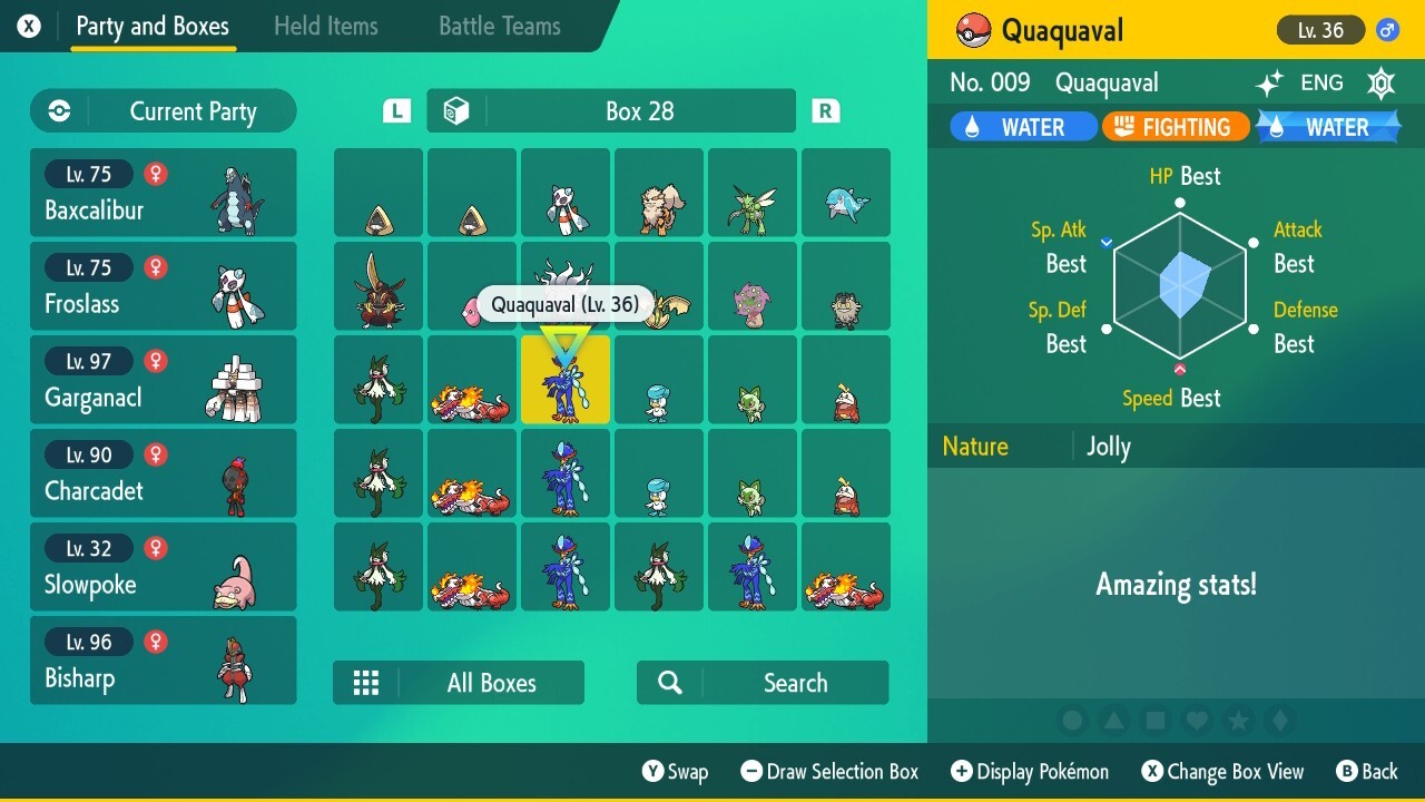 Shiny Quaquaval 6IV Lv. 36 Jolly Quaxly Evolution Pokemon Scarlet ...