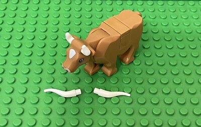 Lego Medium Nougat City Barn Farm Cow With Horns Animal And 2 Cattle ...