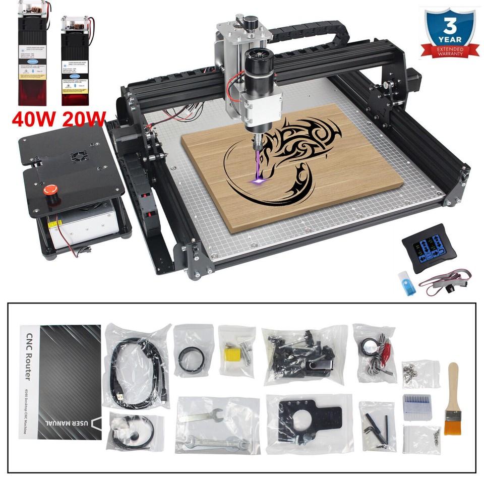 【US】4540 GRBL DIY CNC Router Aluminum Table Laser Engraving 500W ...
