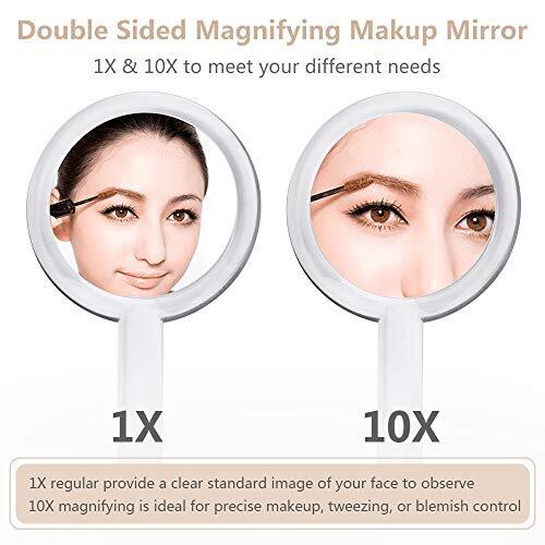 Magnifying Double Side Hand Makeup Mirror with Stand, Handheld Vanity ...