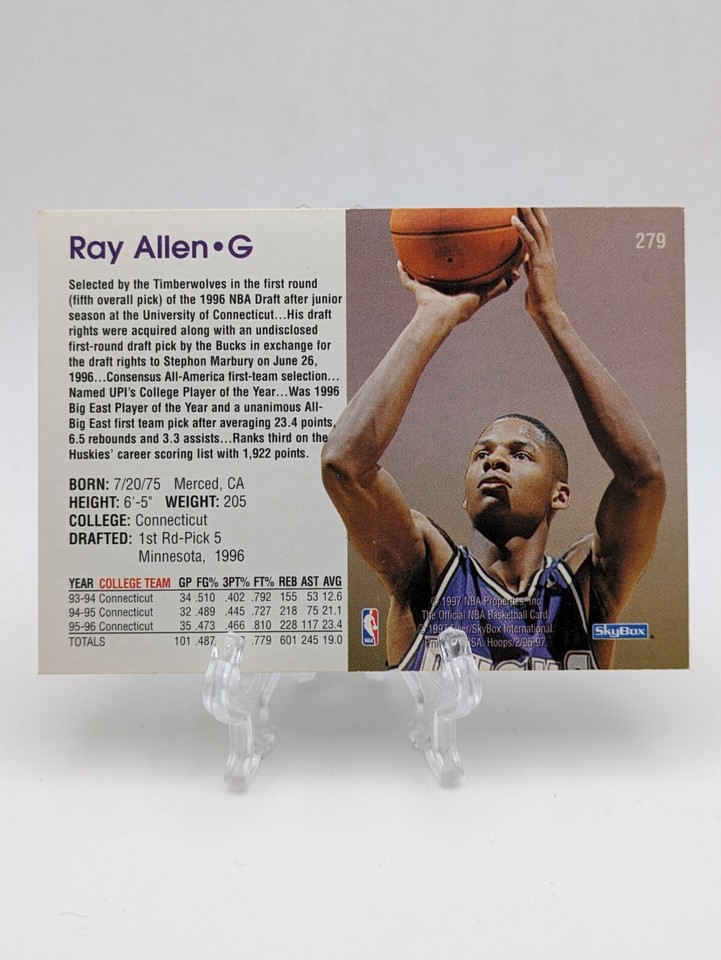 💥 1997 NBA Hoops Rookie RAY ALLEN RC #279 - Milwaukee Bucks -- Rookie ...