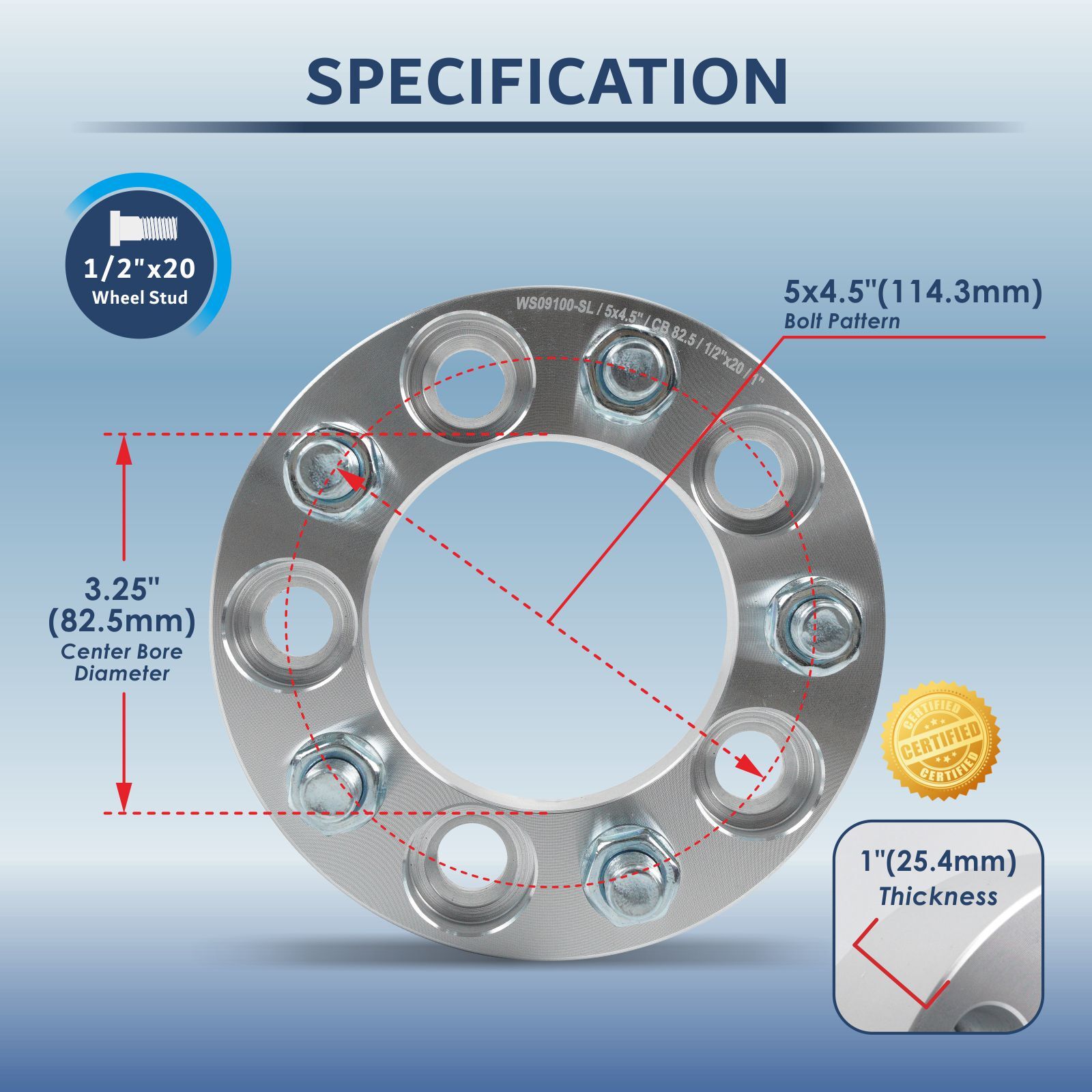 For Jeep Wrangler TJ YJ 2Pc 5x4.5 Wheel Spacers 1/2"x20 82.5mm w/1 Inch ...