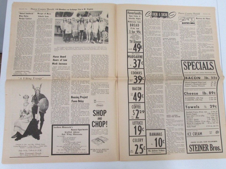 Pierce County Herald Newspaper Ellsworth Wisconsin Thursday July 6 1972 ...