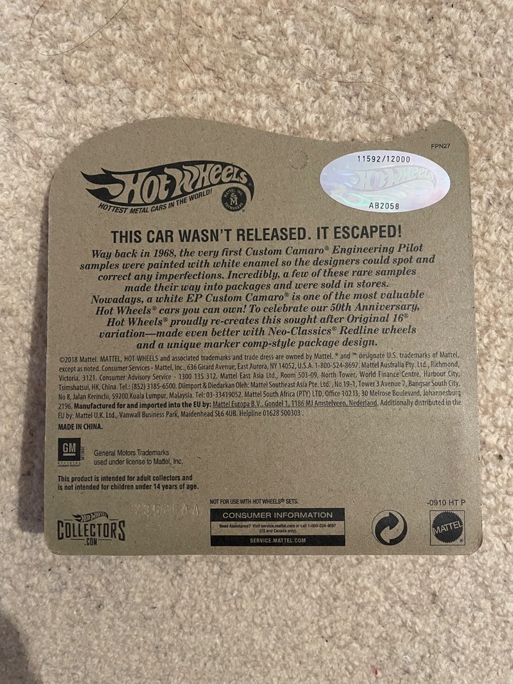 Hot Wheels RLC 2018 50th Anniversary ‘67 Custom Camaro #11592/12000 | eBay