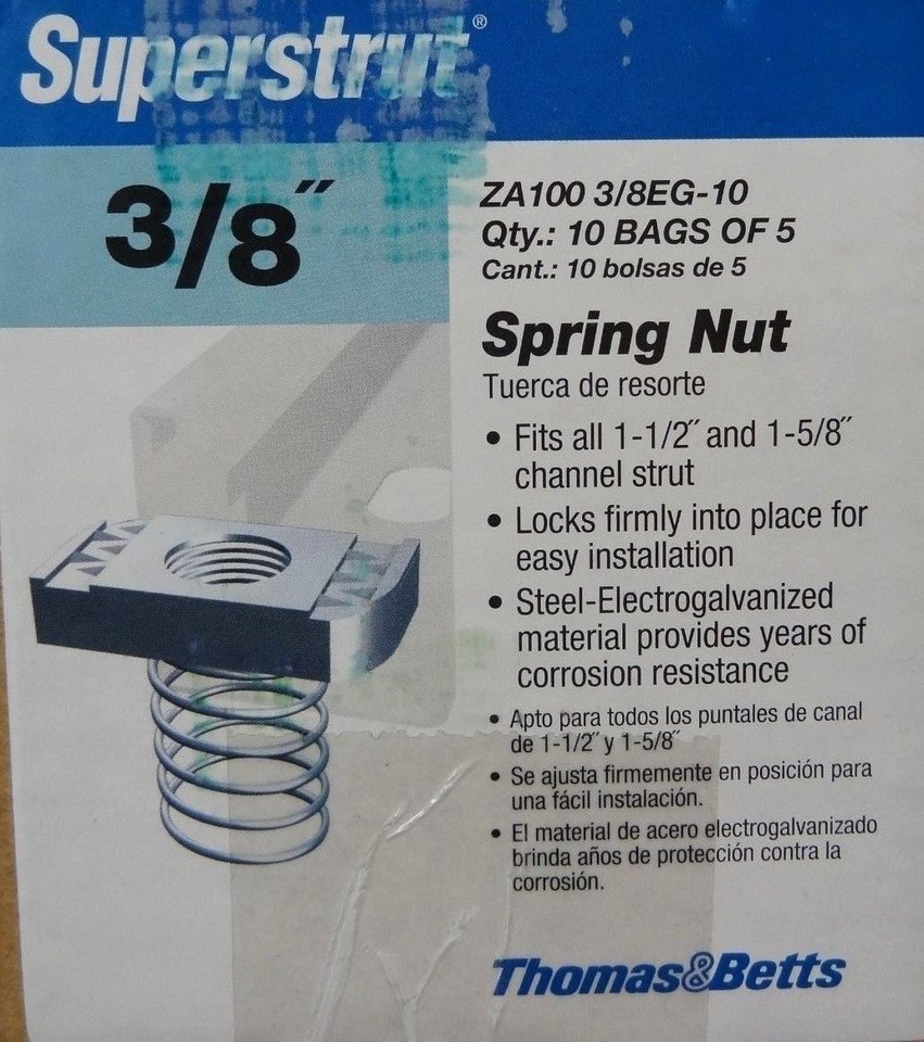 5-Pack ~ Thomas & Betts Superstrut 3/8 in. Spring Nut ZA100 3/8EG | eBay