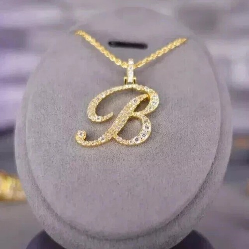 2Ct Real Moissanite Customize 'B' Initial Letter Pendant 14K Yellow ...
