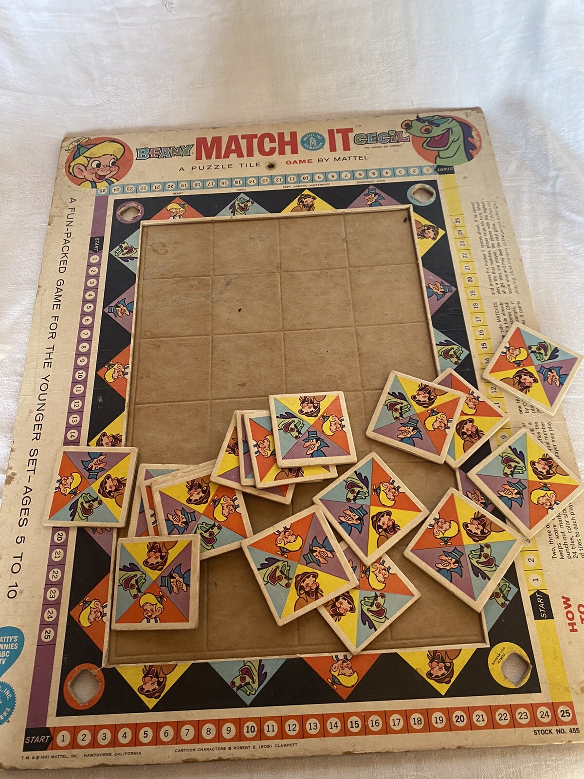 Used Vintage 1961 Mattel BEANY AND CECIL Match It Puzzle Tile Game HTF ...