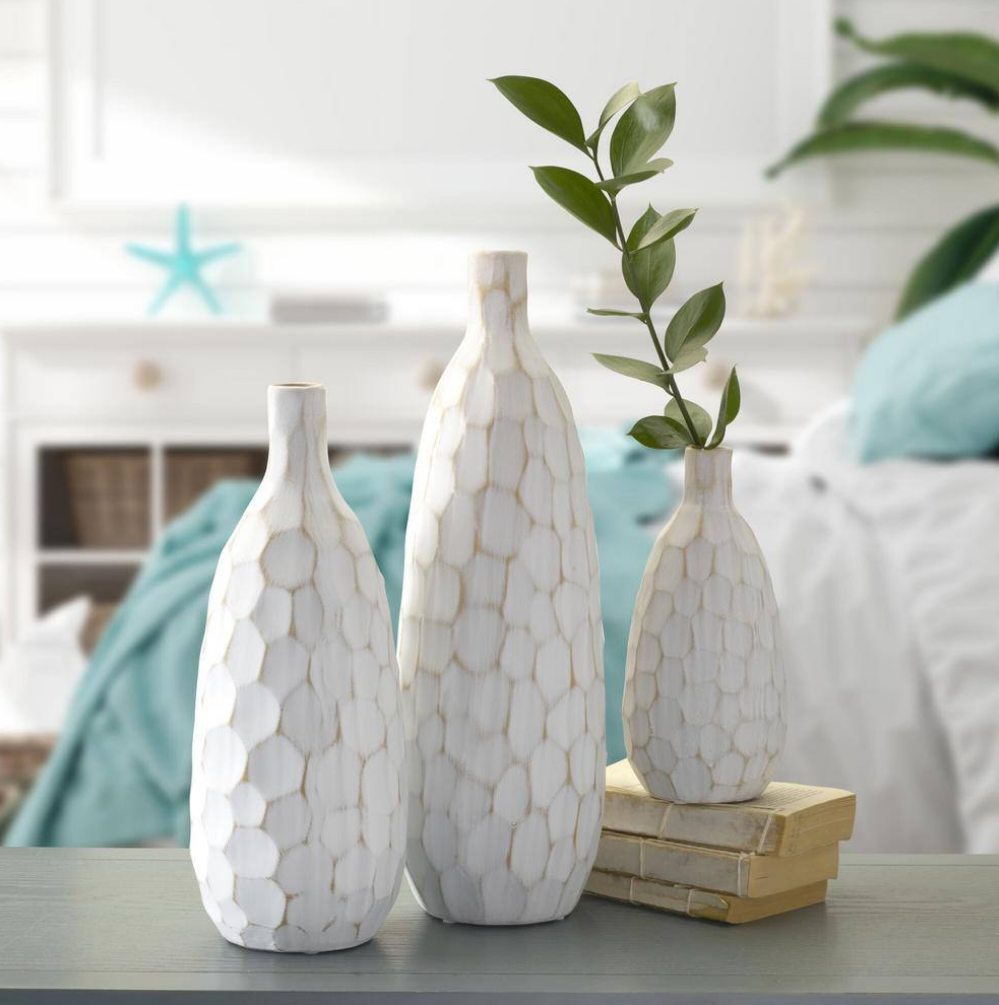 Elements Set of 3 White Ceramic Pebble Shoulder Vases 7445034745771| eBay