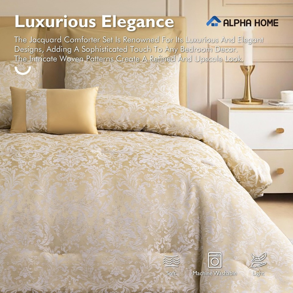 Queen Size Jacquard Bedding Comforter Set - All Season Luxurious Elegance Wit... | eBay