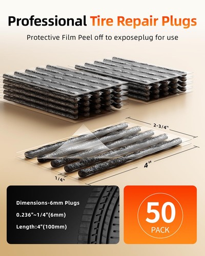 Tire Plugs Heavy Duty (4", 50 Pack) - 1/4" (6mm) Tubeless Tire Plugs ...