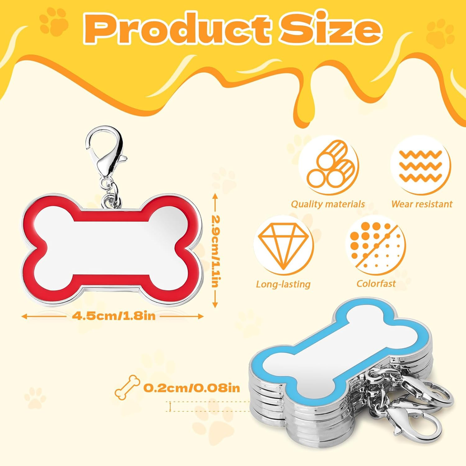 12 Pack Blank Dog Tags Engraved, Zinc Alloy Bone Shape Dog Name Tag for ...