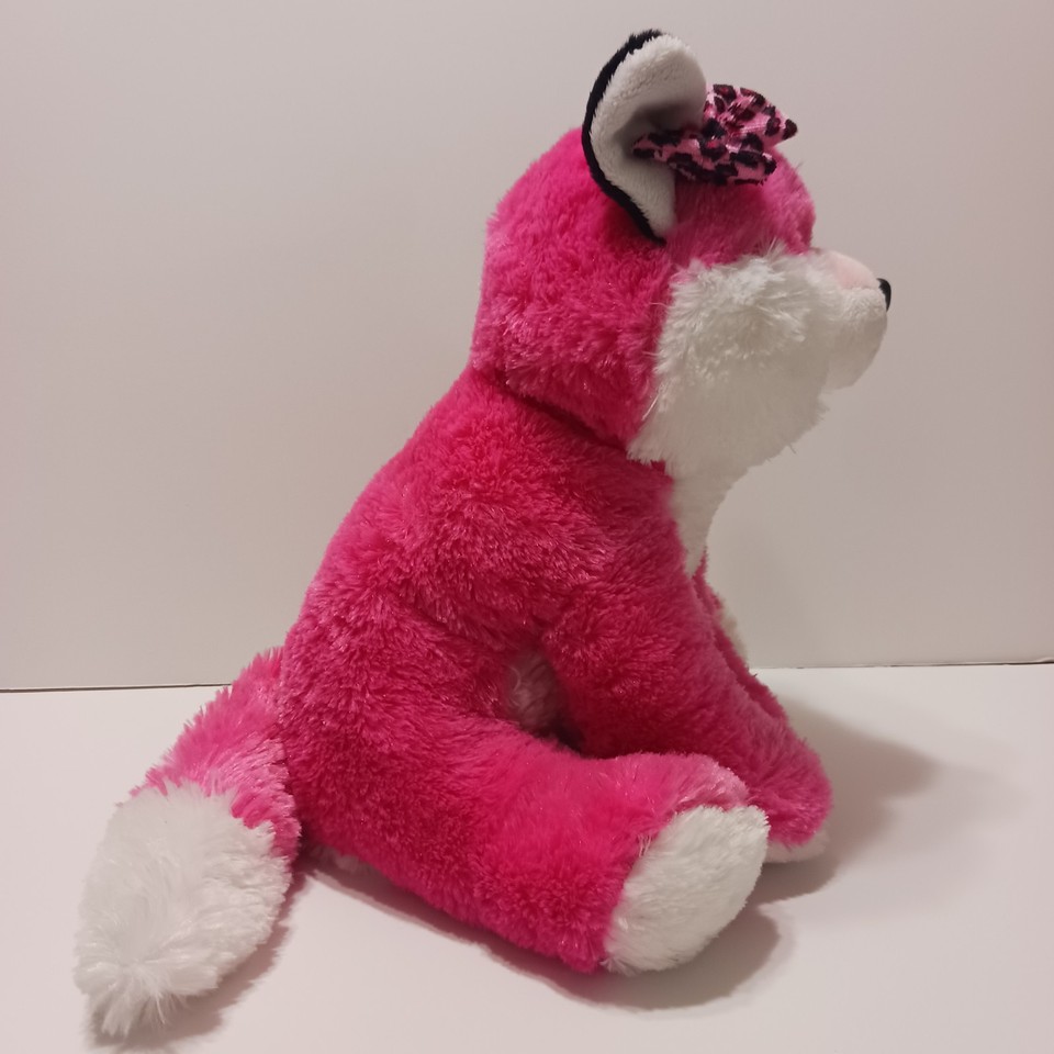 Girlz Nation Fox Plush 12” Hot Pink White Green Eyes Bow Stuffed Animal ...