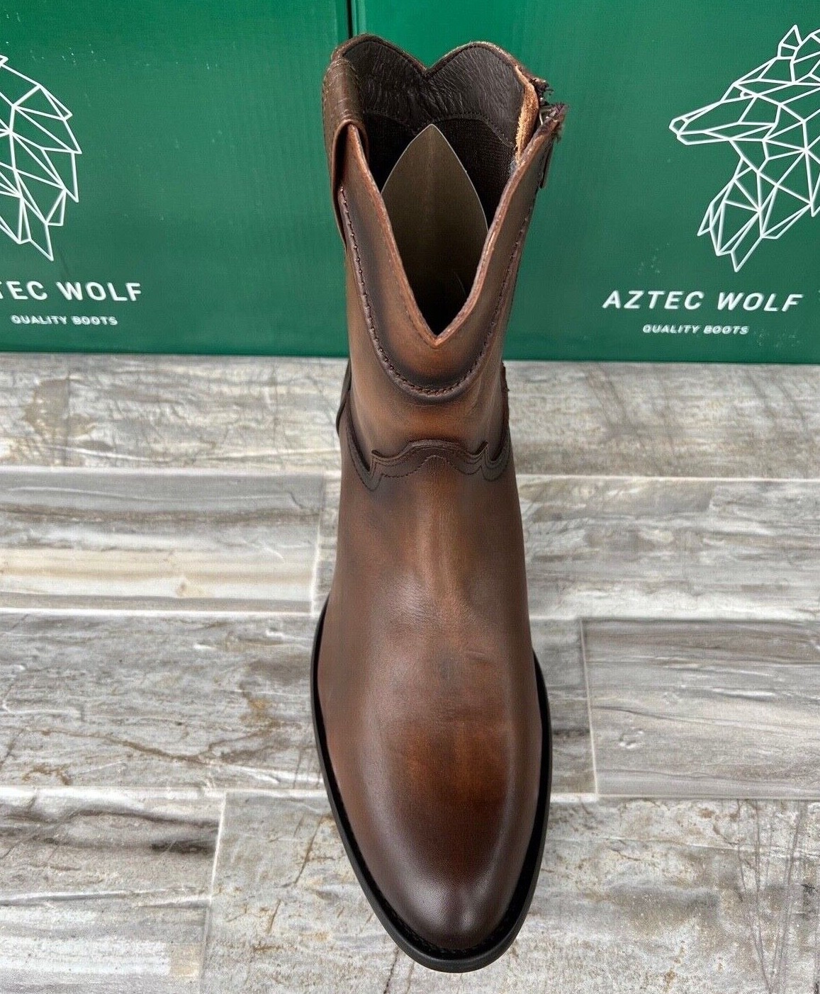 Men's Cowboy Boots Roper Genuine Leather Western Zipper Round Toe Brown ...